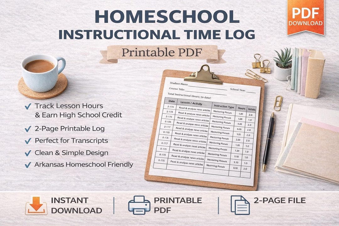 Homeschool High School Time Log | Lesson Hour Tracker (PDF Download) - Etsy