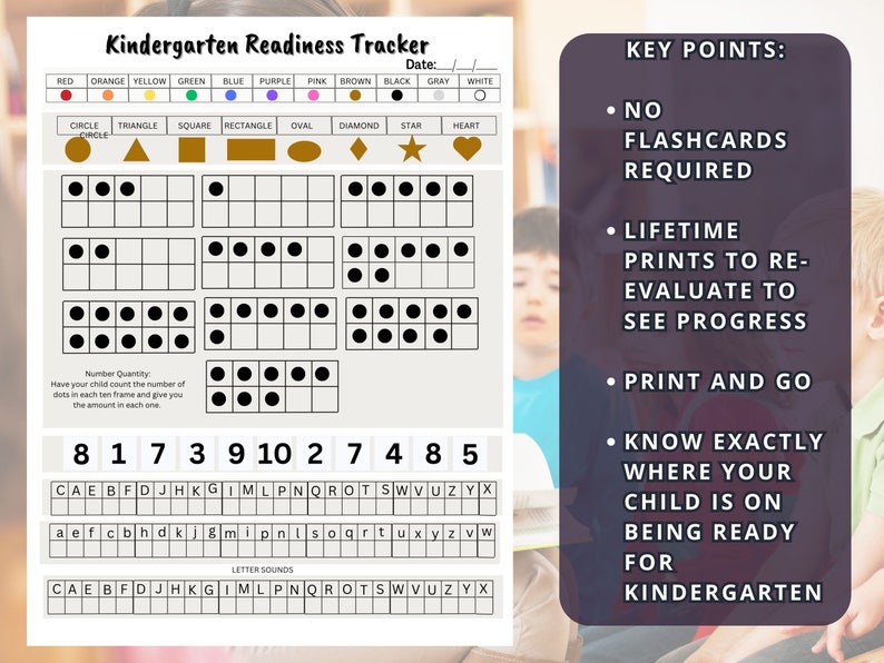 Kindergarten Readiness Assessment Printable | Preschool Skills ...