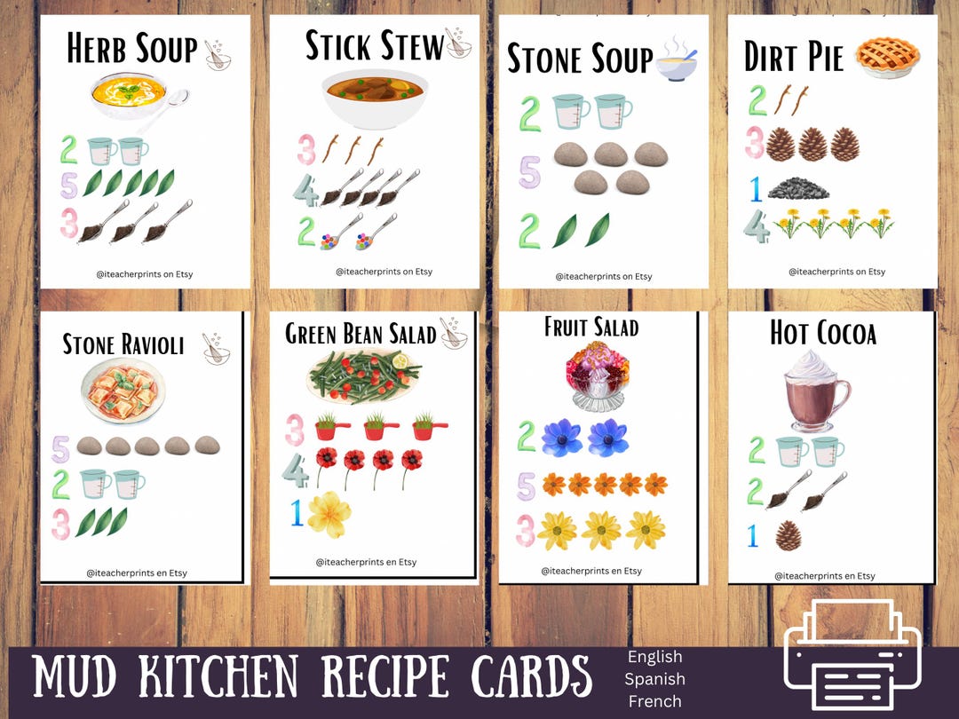 Mud Kitchen Recipe Cards, Nature Play, Outdoor Activity Preschool ...