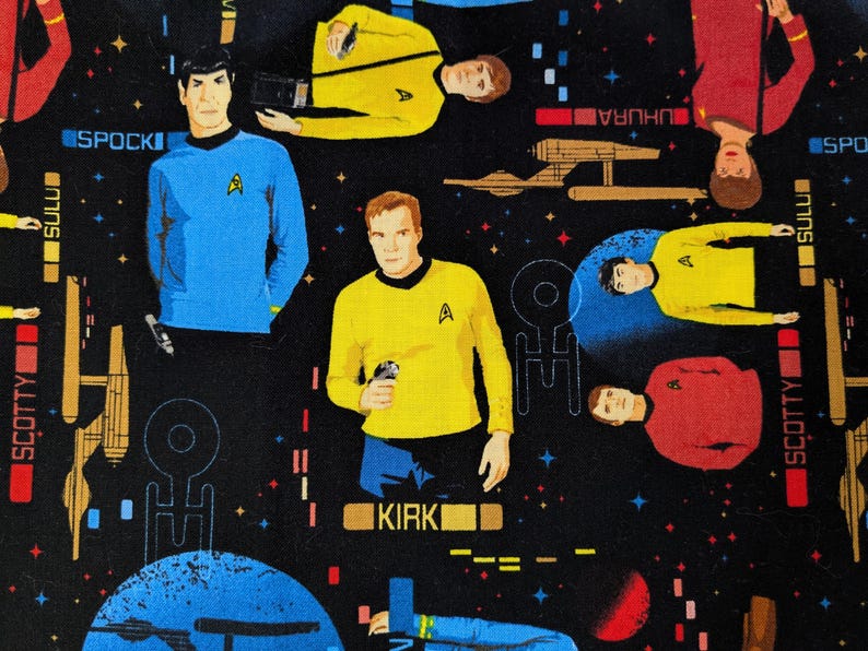 Star Trek Fabric: Captain Kirk, Spock, Uhura - Camelot Cotton Fat ...