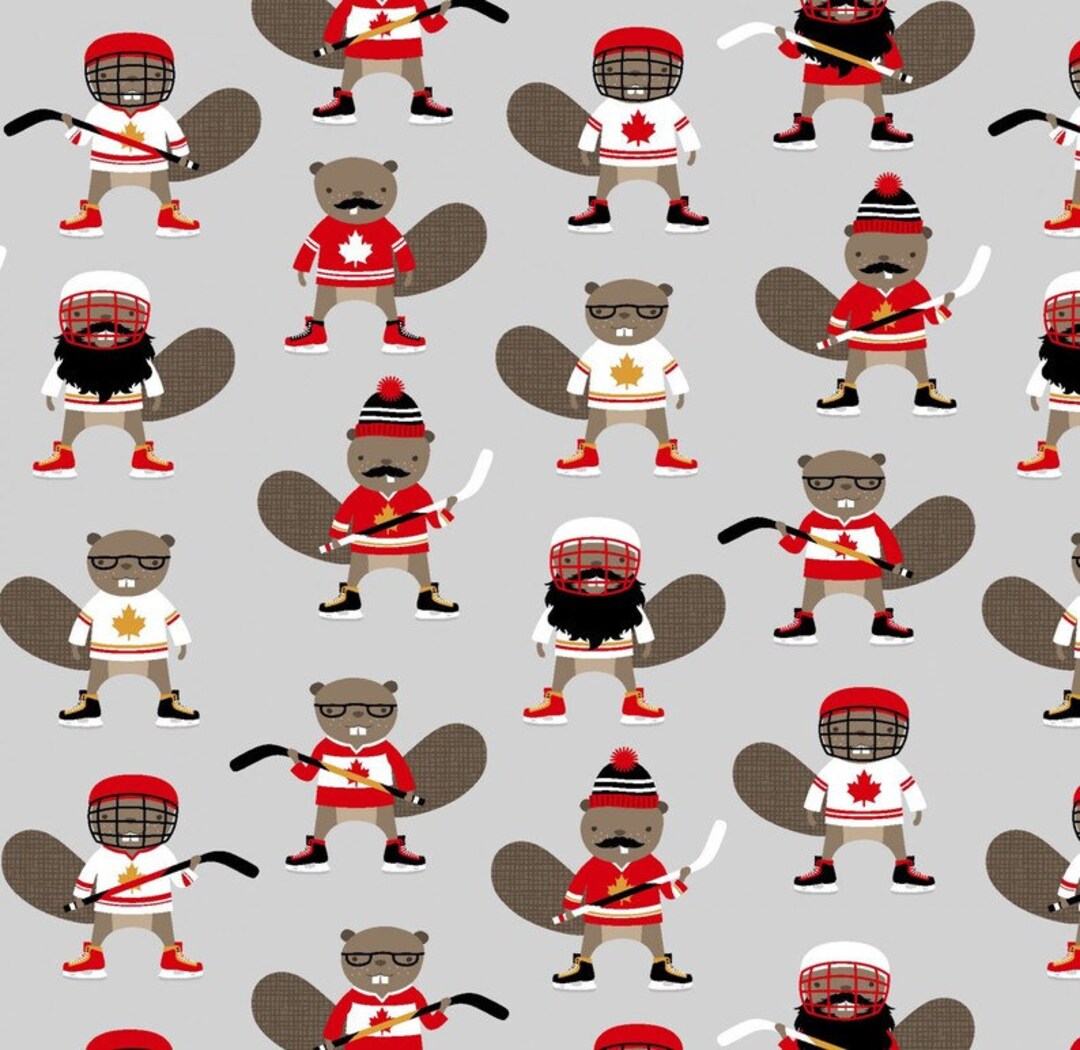 Grey Hockey Beavers - Purely Canadian by Andie Hanna for Robert Kaufman ...