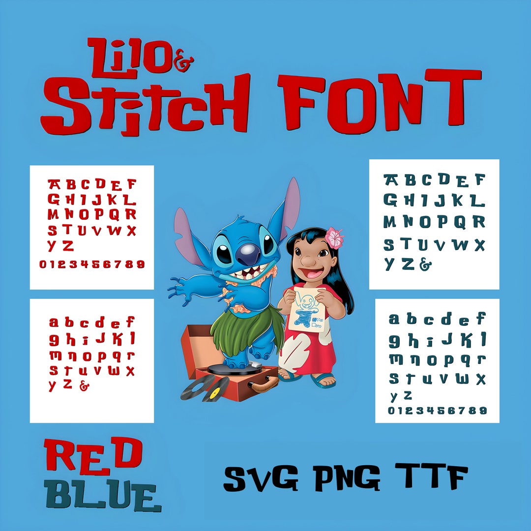 Lilo and Stitch Font PNG SVG TTF Red and Blue Text Instant Download ...