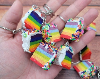 Rainbow Cake Keychain // Polymer Clay Food // Miniature Food - Etsy