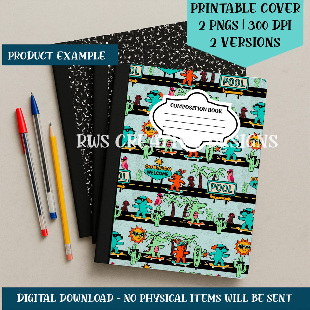 Retro Palm Springs Composition Notebook Cover PNG | Printable Front ...