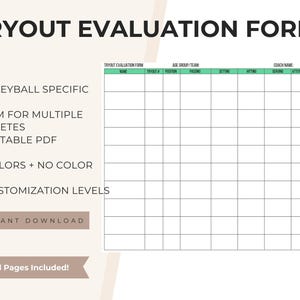 Printable Volleyball Tryout Evaluation Form - Etsy