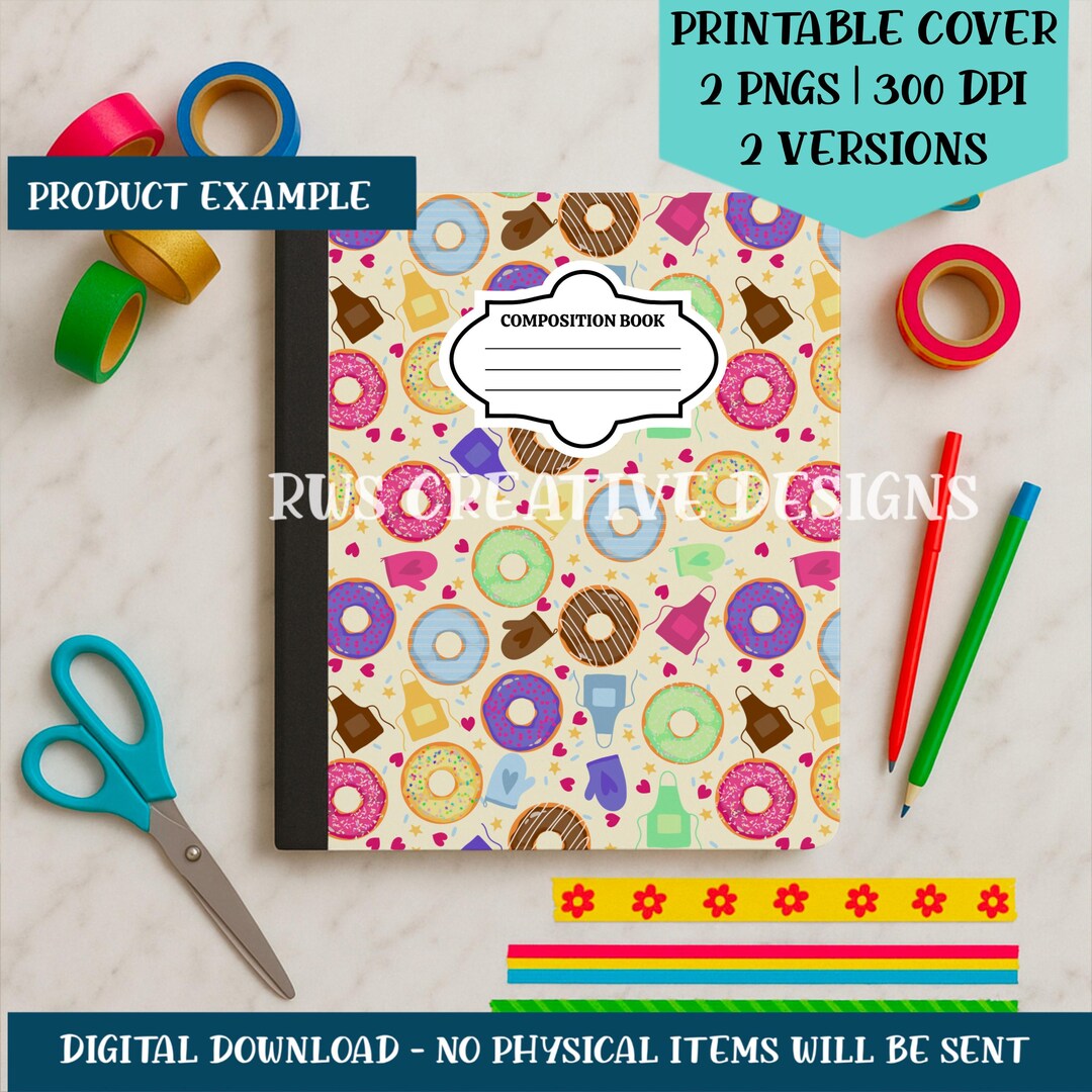 Colorful Donuts| Hand-drawn Kitchen Cuties Composition Notebook Cover ...
