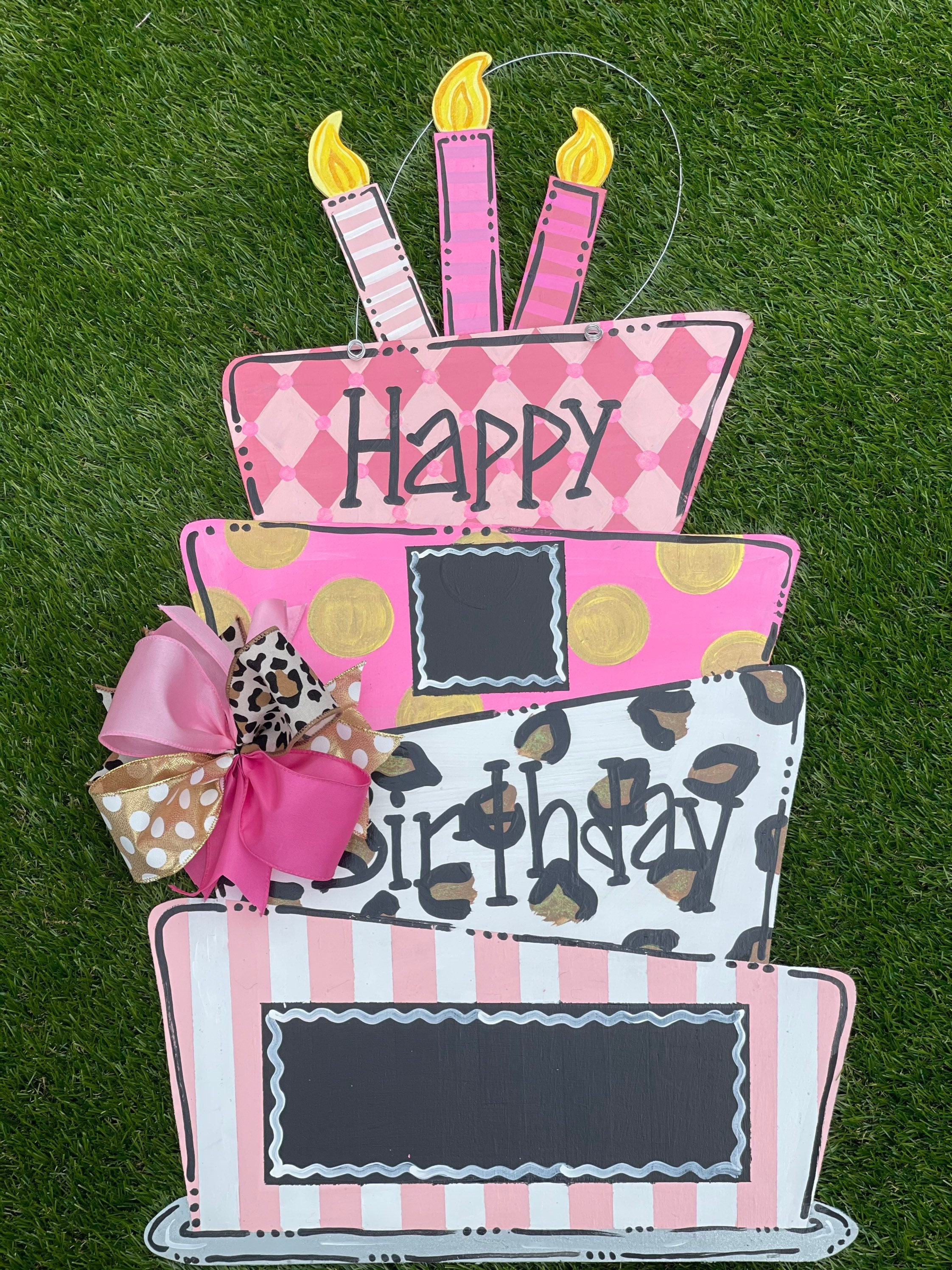 Large Birthday Cake Chalkboard Wooden Door Hanger | Etsy
