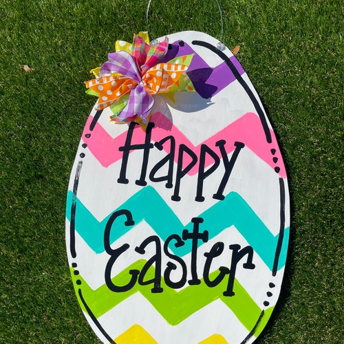 Happy Easter Large Wooden Door Sign Door Hanger Farmhouse - Etsy