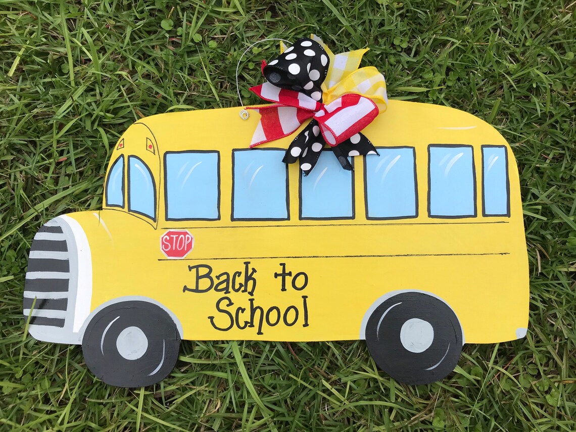 School Bus Wooden Door Hanger - Etsy