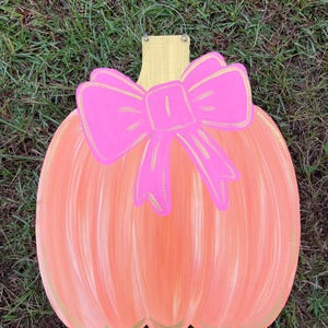 Door Hanger / Pink Bow Orange Fall Pumpkin Wooden Door Hanger - Pink ...