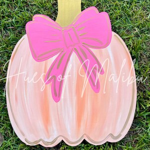 Door Hanger / Pink Bow Orange Fall Pumpkin Wooden Door Hanger - Pink ...