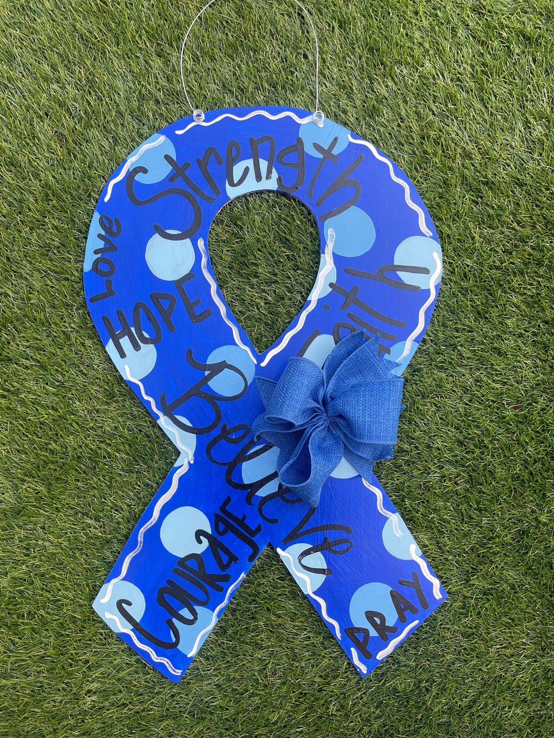 Colon Cancer Awareness Blue Ribbon Wooden Door Hanger - Etsy