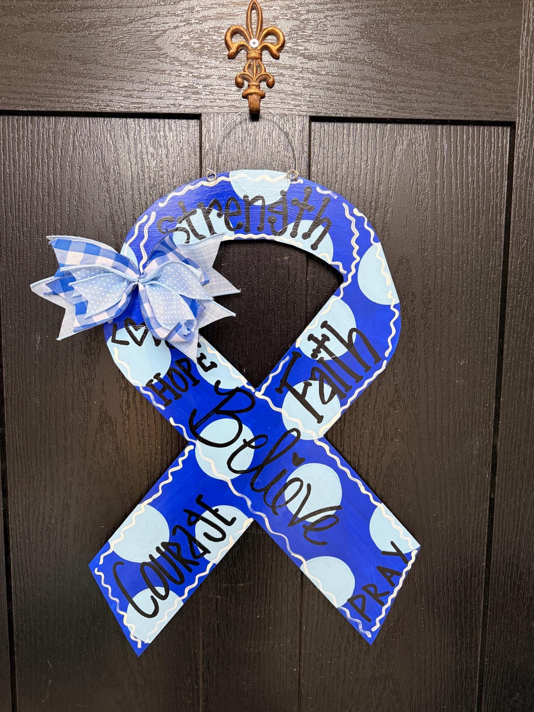 Door Hanger / Colon Cancer - Awareness - Blue Ribbon Wooden Door Hanger ...