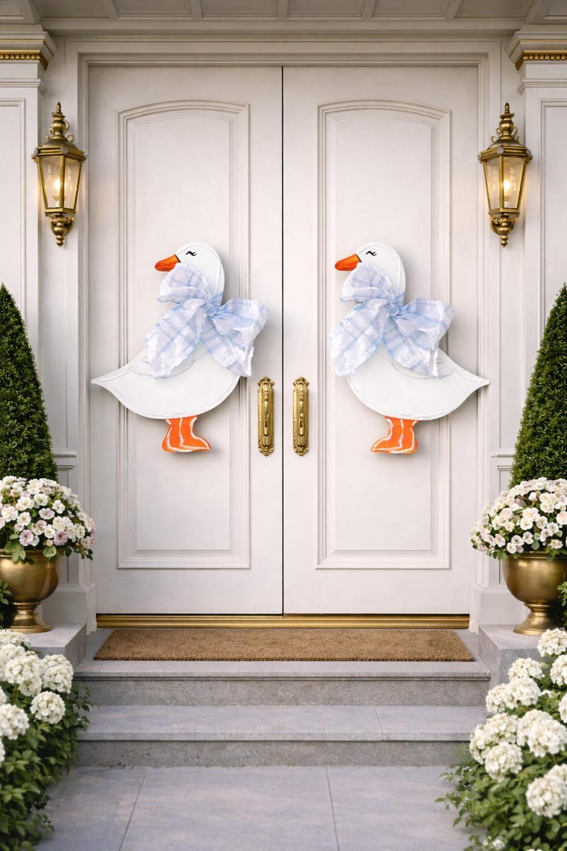 Door Hanger / Bunny - Duck - Goose - Wood Door Hanger - Spring - Blue ...