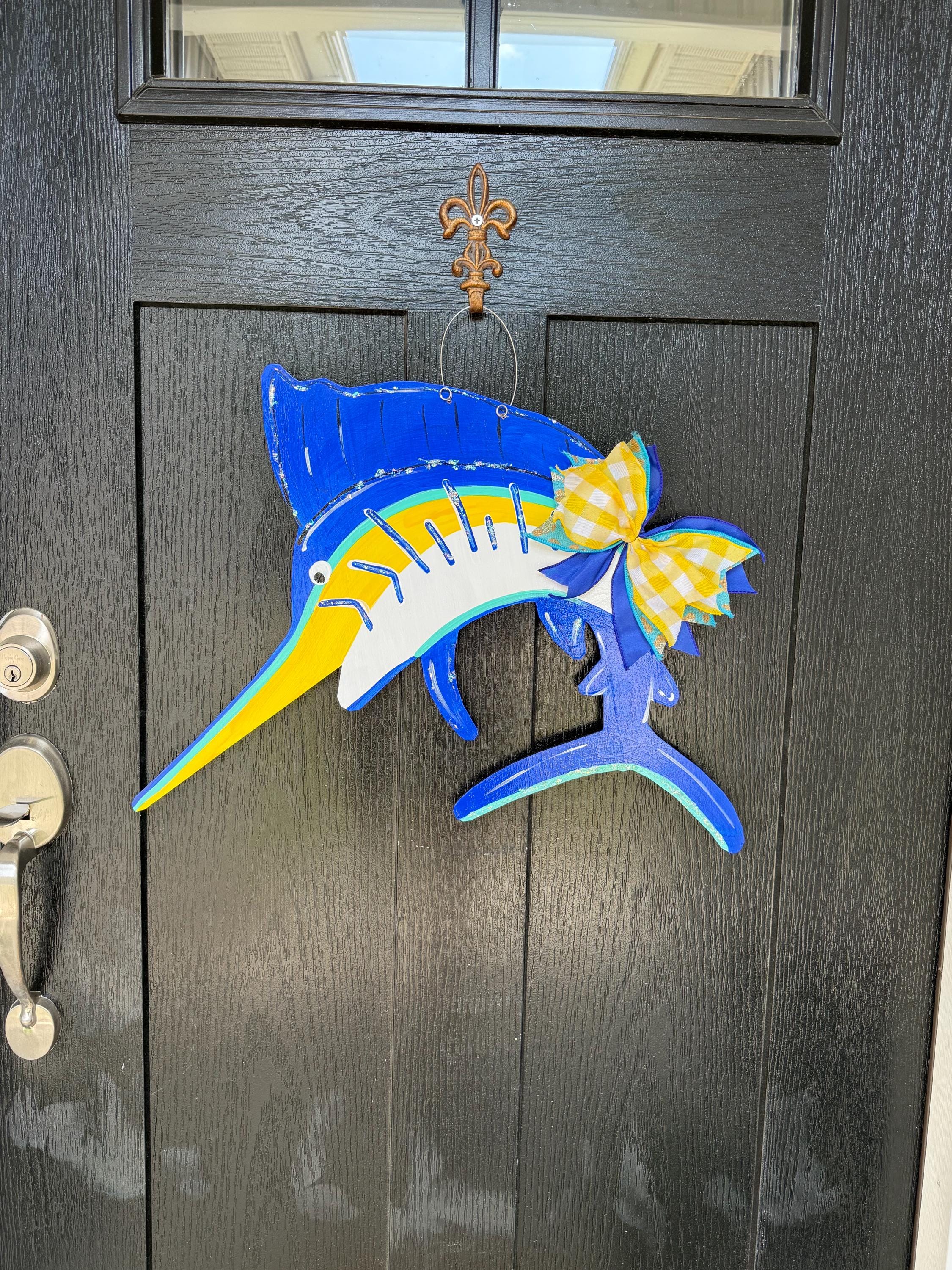 Fish Door Hanger - Blue Marlin - Wooden Door Hanger - Marlin - Deep Sea ...