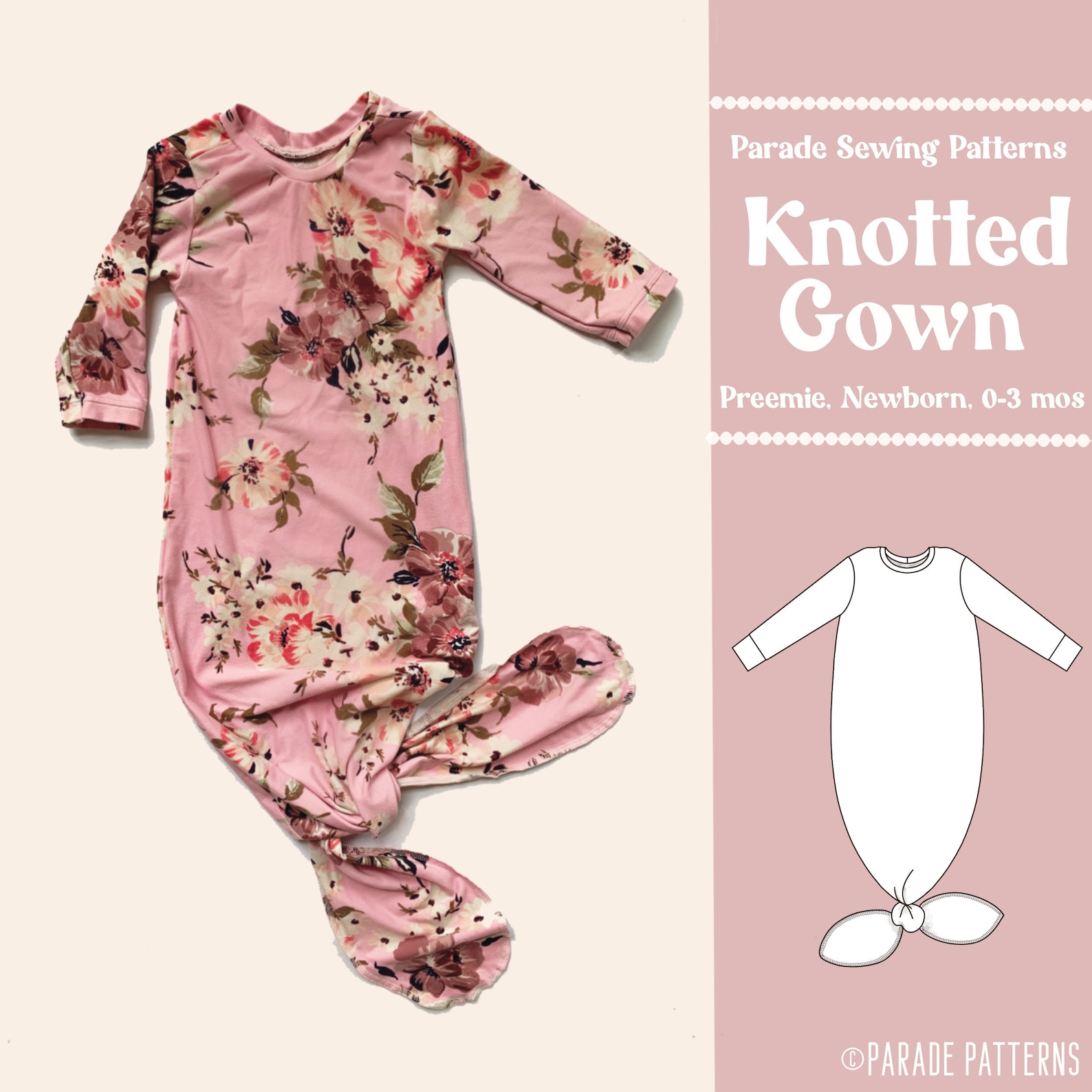 KNOTTED GOWN for BABY Sewing Pattern Pdf/a0 Now Includes 3 - Etsy