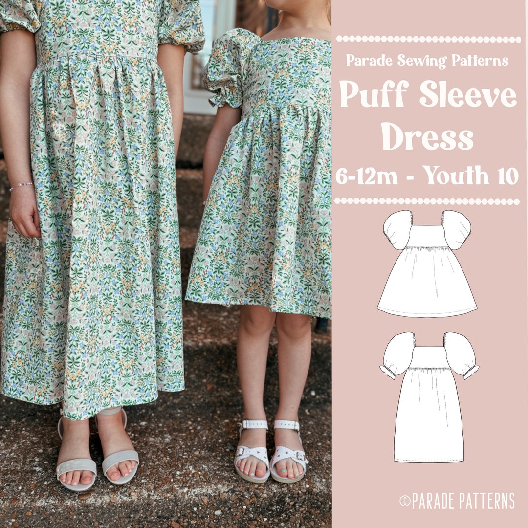 PUFF SLEEVE DRESS Pdf Sewing Pattern/a0 | Video Tutorial | Dress Length ...