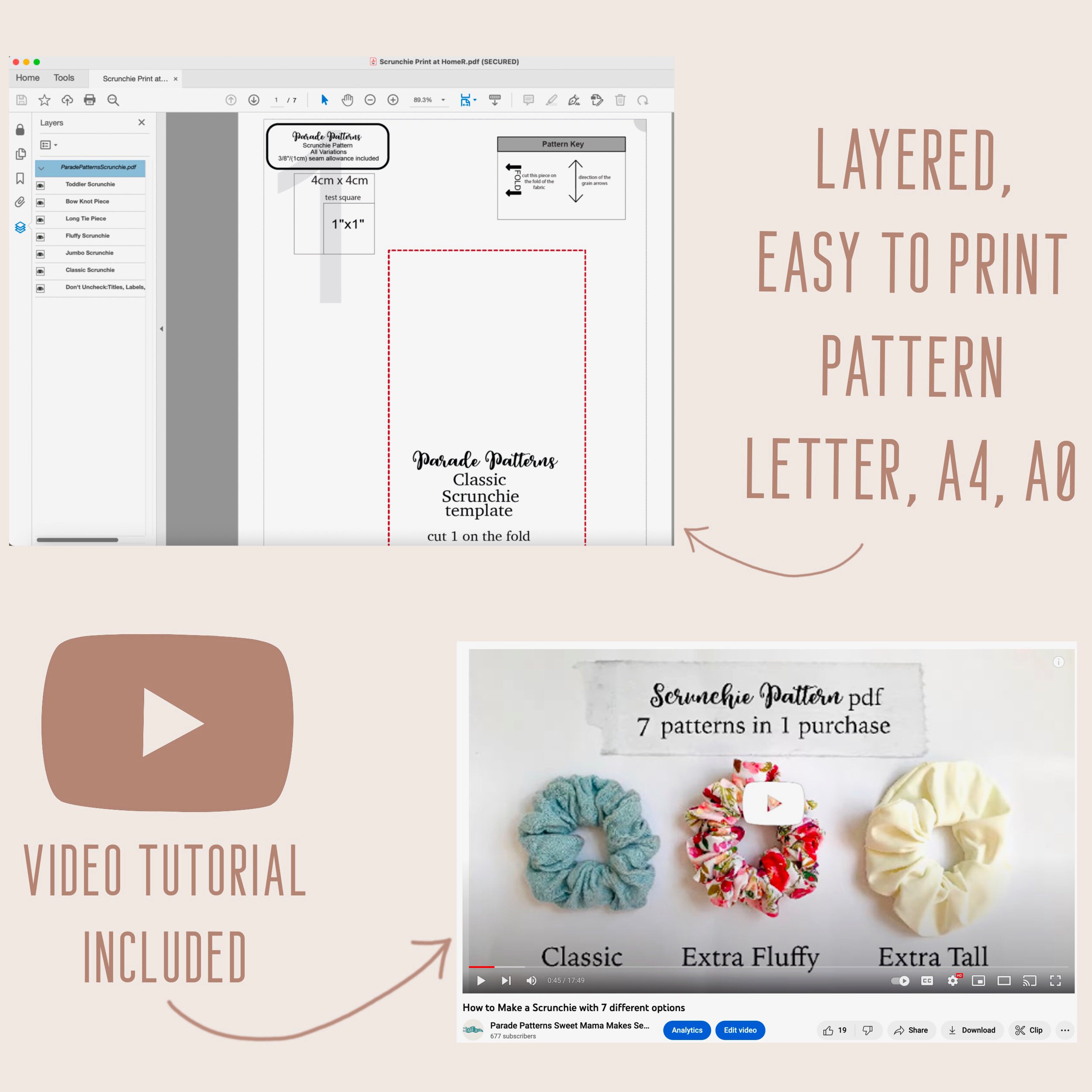 1990's Scrunchie Sewing Pattern | PDF Sewing Pattern | Knot Bow Pattern ...