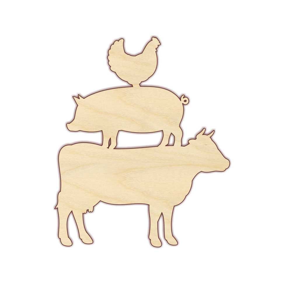 Stacked farm Animals Cow Pig Chicken Rooster Wood | Etsy