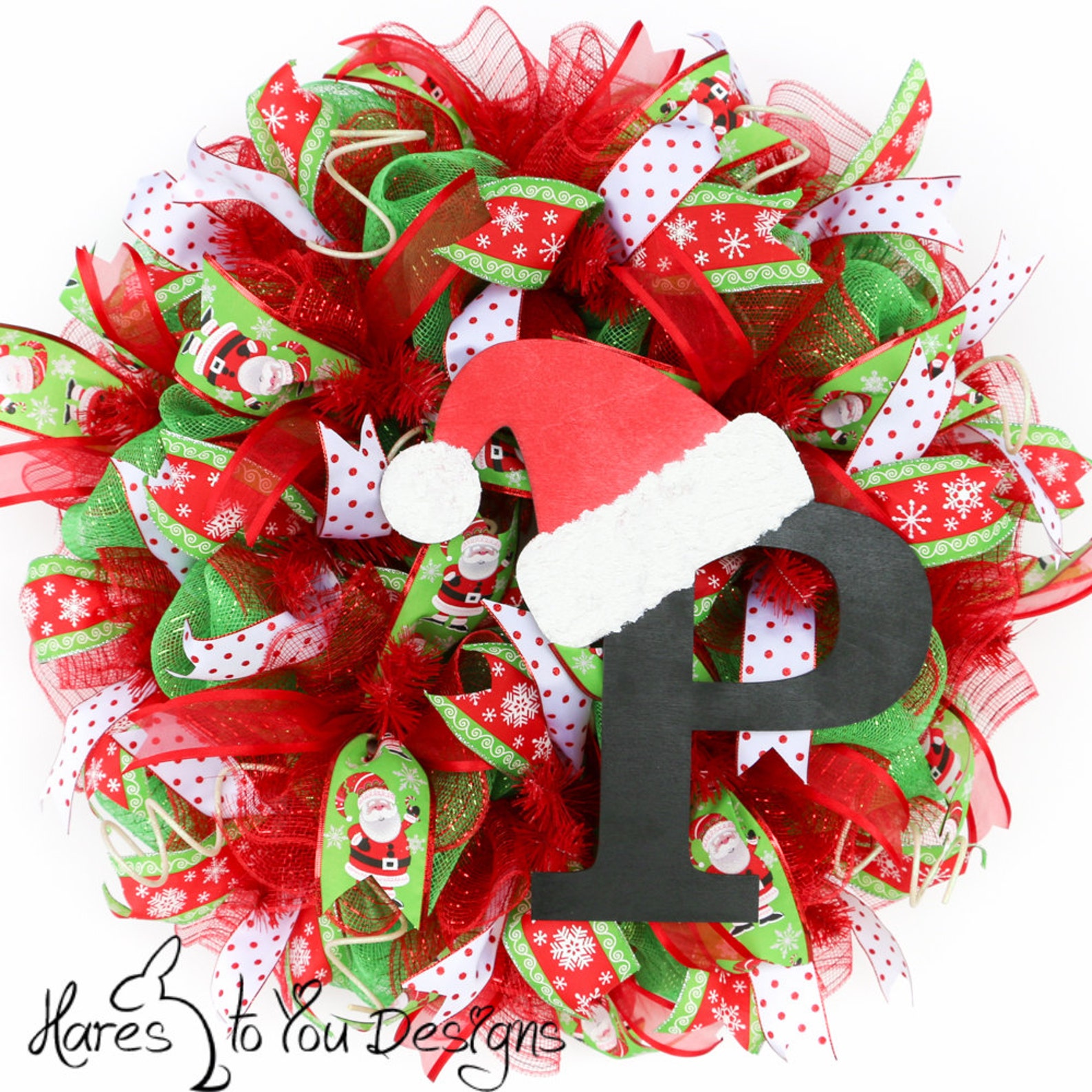 Monogram Wood Letter With Santa Hat 4 12 | Etsy