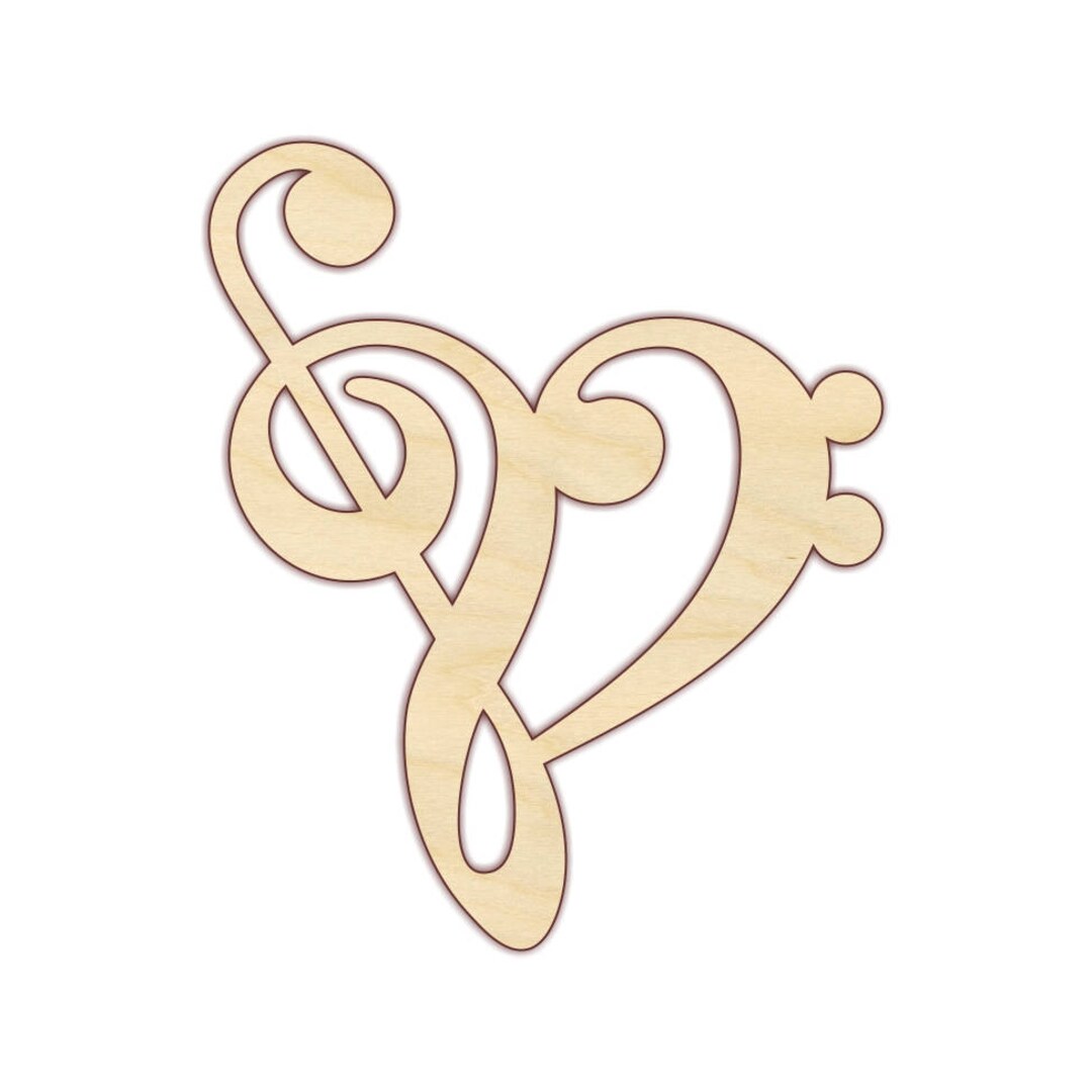 Music Heart Treble Clef Bass Clef Heart Wood Cutout - Unfinished Wood ...