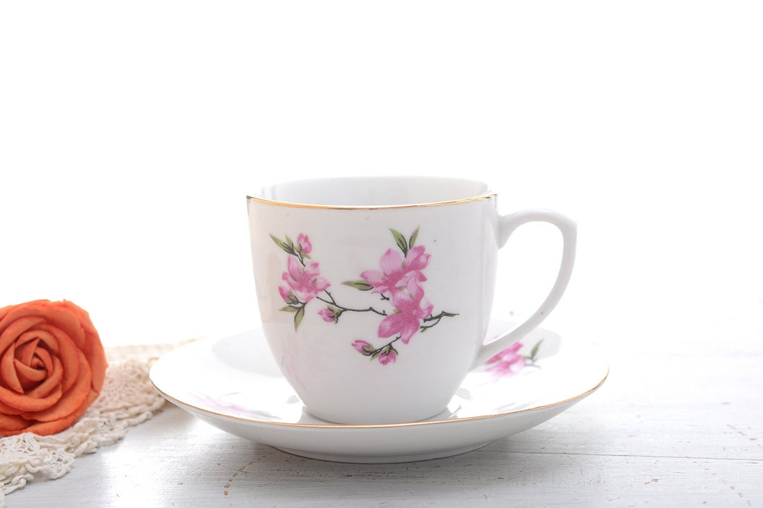 Vintage Chinese Porcelain Pink Floral Coffee Cup and Dish - Etsy