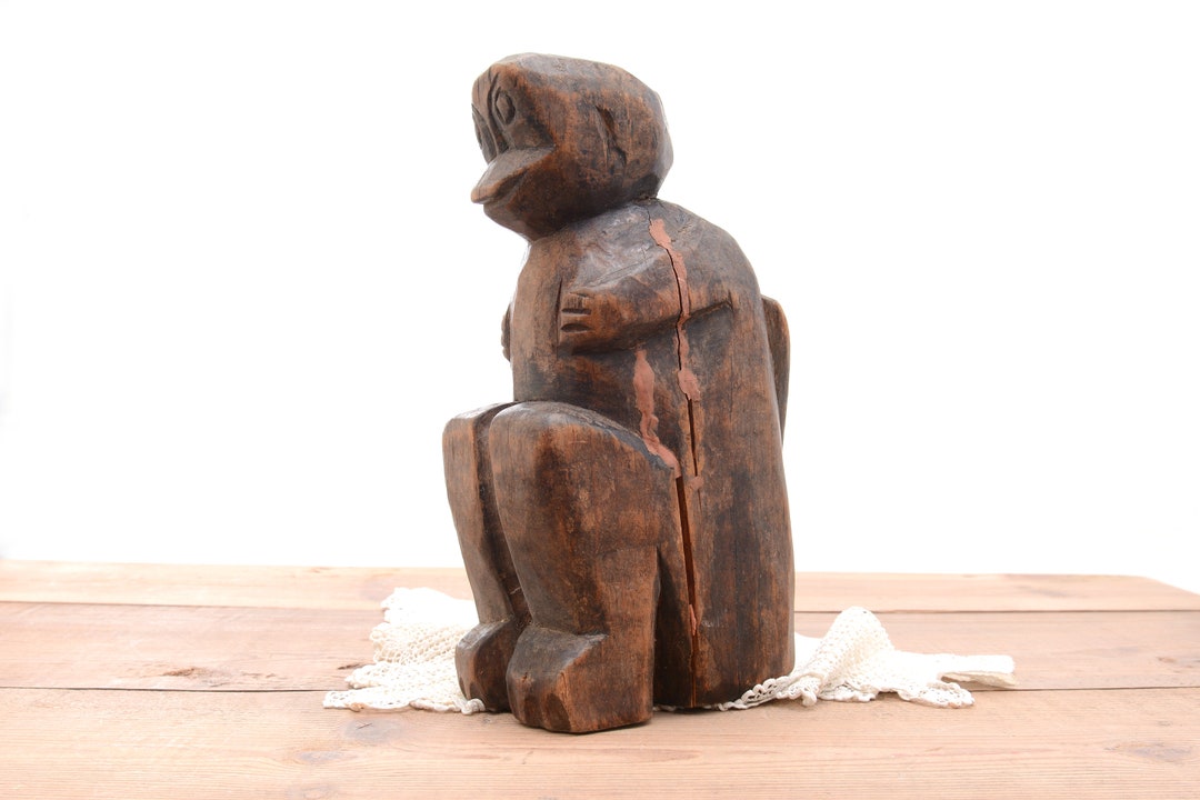 Vintage Wooden Carved Wood Monkey Statue - Etsy