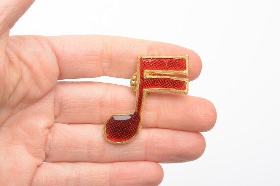 Vintage big red musical note enamel pin - Gem