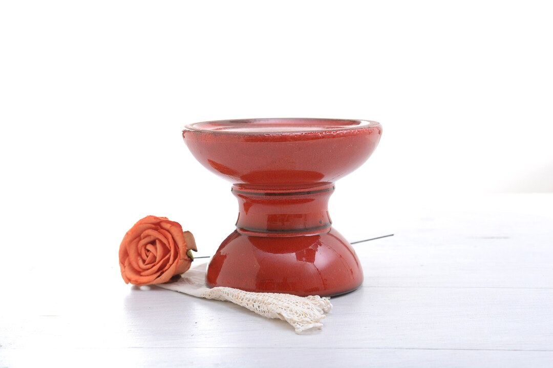 Vintage Red Ceramic Candle Holder - Etsy