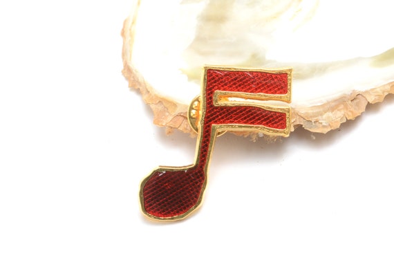 Vintage big red musical note enamel pin - Gem