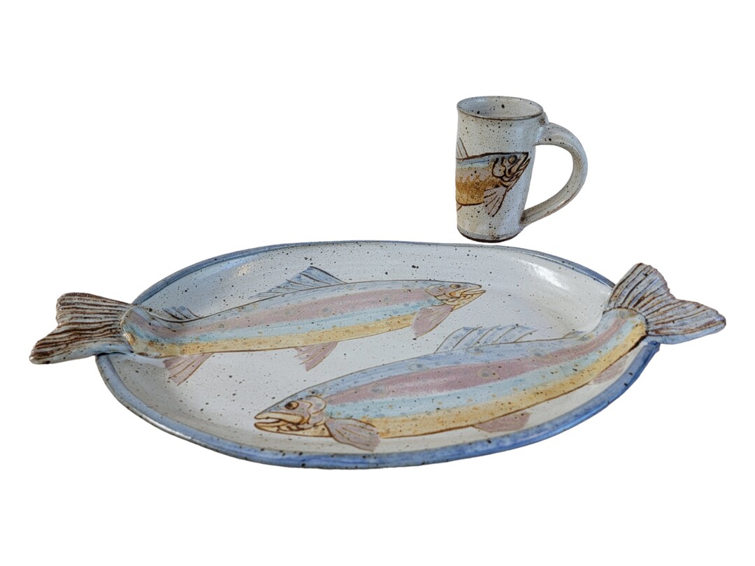 Hand Made Pottery, Fish Serving Platter With Matching Mug - Etsy