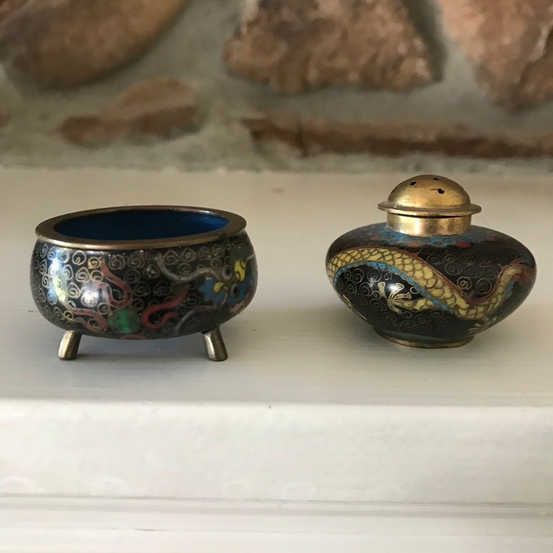 Antique Chinese Dragon Cloisonne Open Salt and Pepper Shaker Set - Etsy