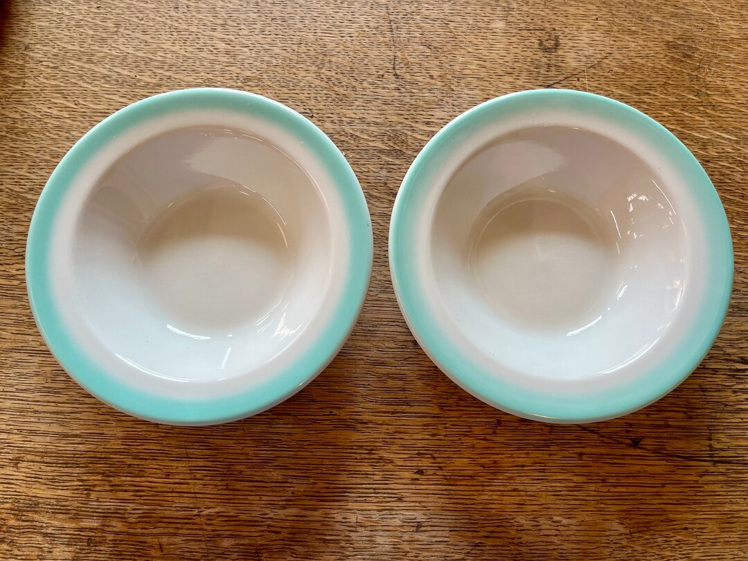 Pair Walker Vitrified China Restaurant Ware Wide Rim Cereal Bowls Aqua ...