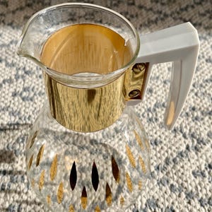 VTG Corning Glass Coffee Carafe Coffee Pot Pitcher Gold Diamond MCM 50s ...