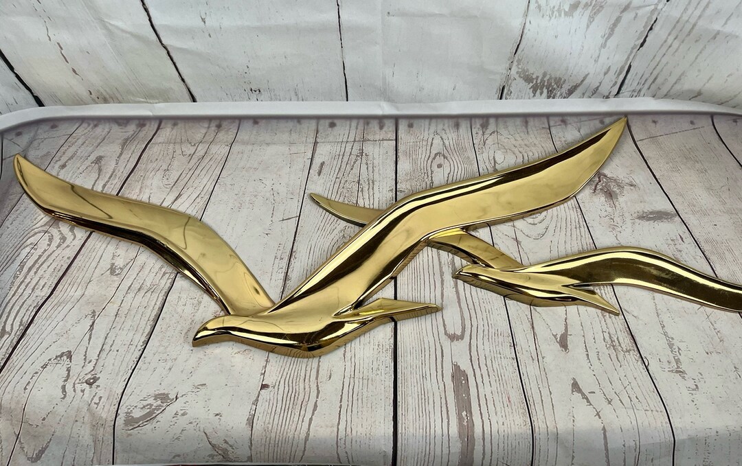 Vintage Syroco Seagulls Birds in Flight Large 48 Wall Decor Brass Gold ...