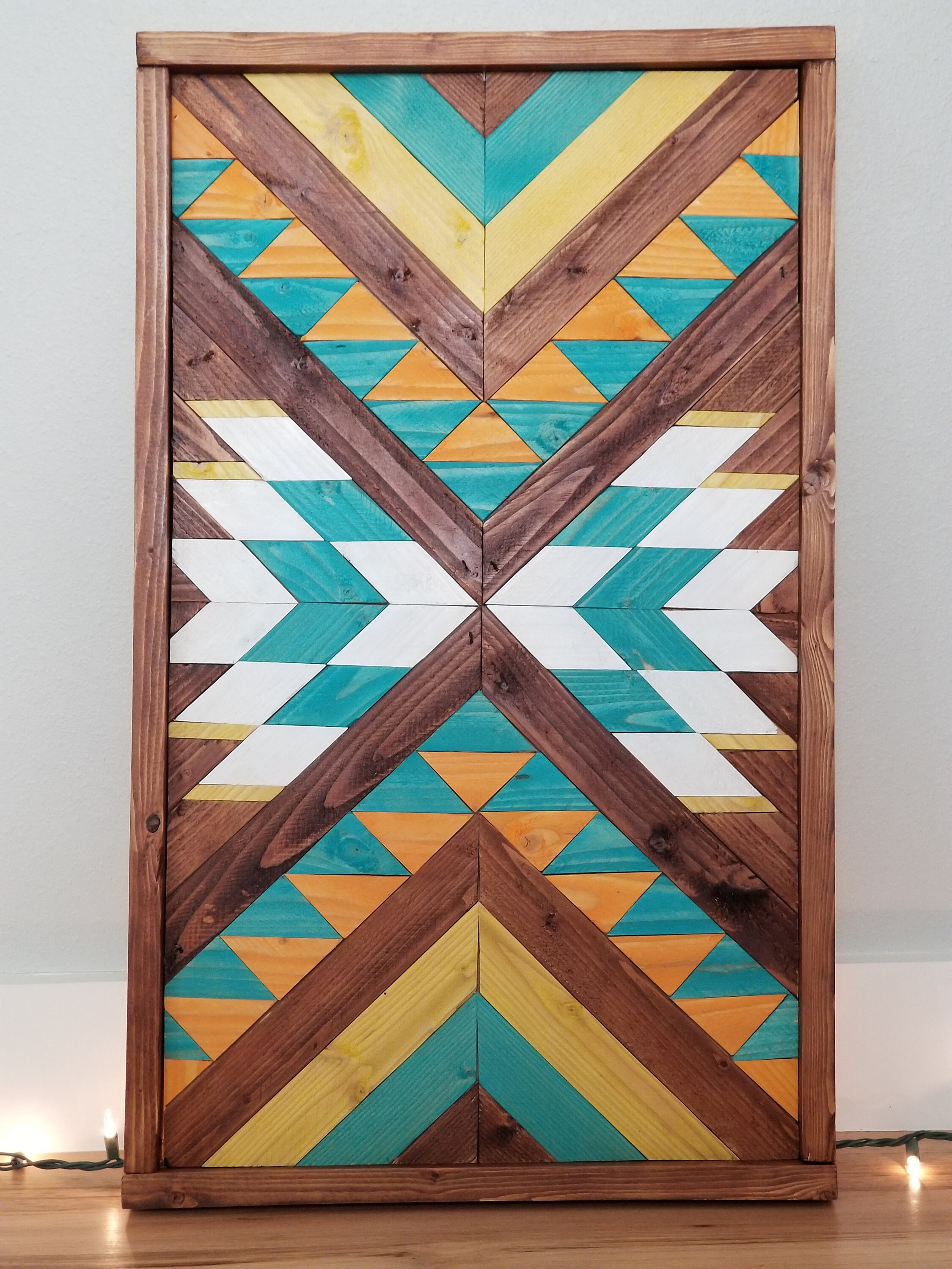 Bright Geometric Wood Art Panel - Etsy