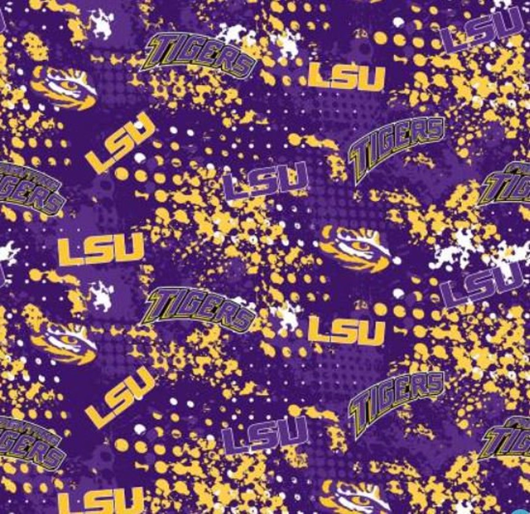 LSU-835, NCAA - Louisiana State Splatter, 44"/45" Wide, Sold by the 1/2 ...