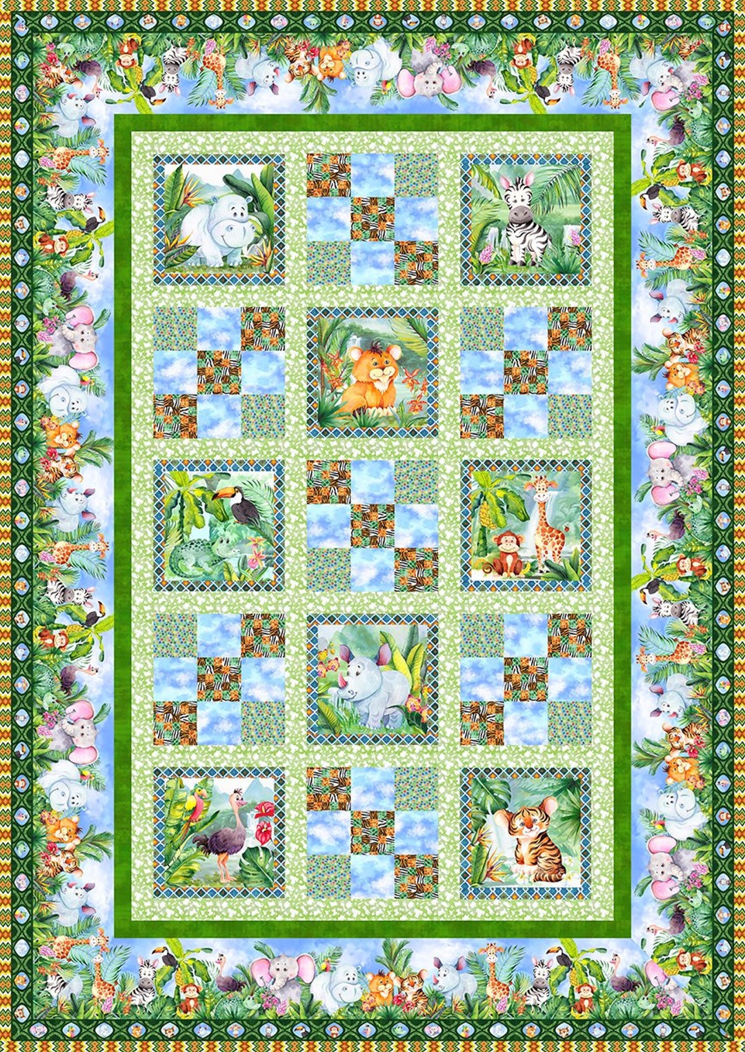 JF-PATT, Jungle Friends Quilt Pattern, Finished Size Approx. 65-1/2 X ...