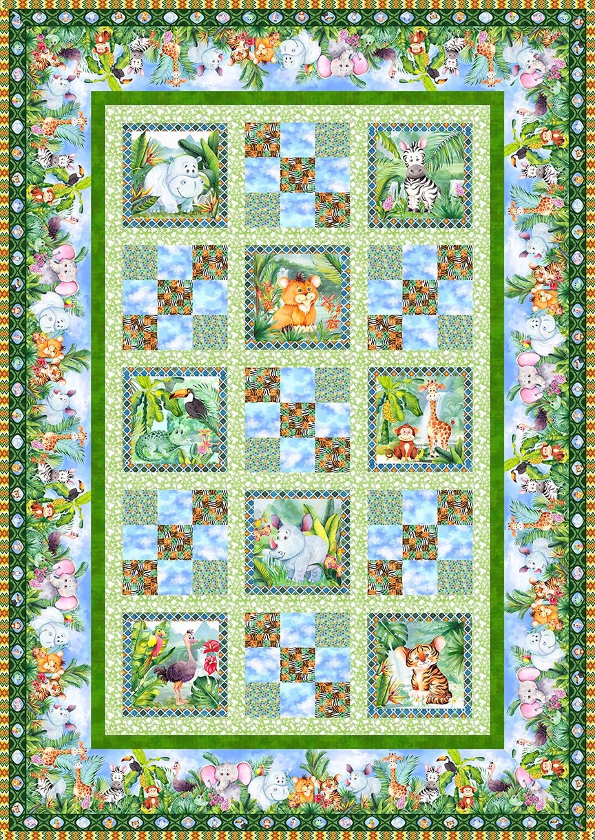 JF-PATT, Jungle Friends Quilt Pattern, Finished Size Approx. 65-1/2 X ...