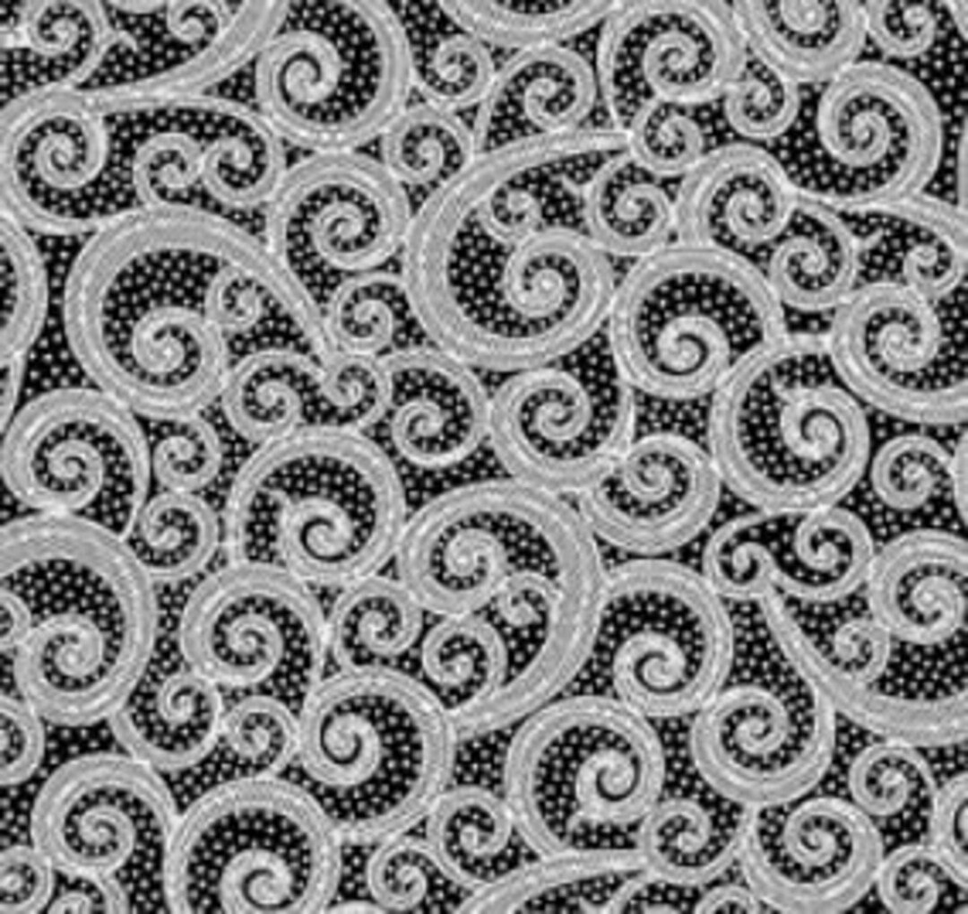 1649-29646-J, Bianco E Nero - Dotted Scroll (white on Black), 44"/45 ...