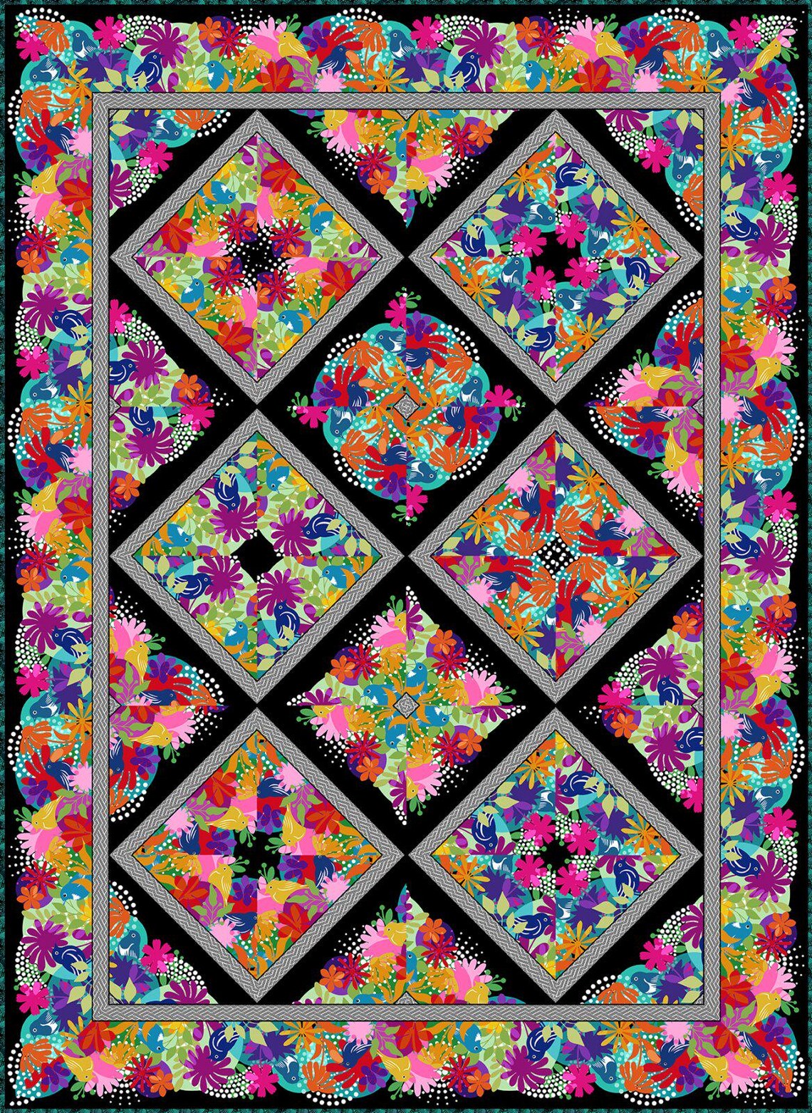 Flock Together MULTI Kaleidoscope Quilt KIT 73"x100" by Jason Yenter/in ...