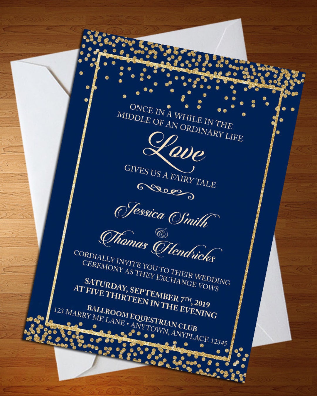 Wedding Invitation - Bridal Shower Invitation - Navy and Gold Invite ...