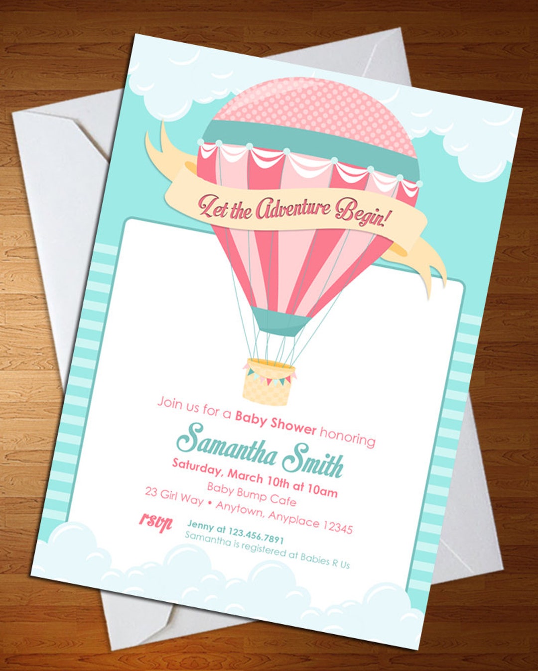 Hot Air Balloon Invite - Hot Air Balloon Birthday Invitation - Hot Air ...