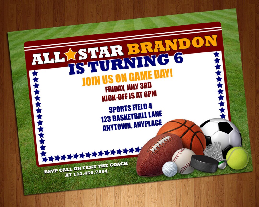 Sports Invitation - All Star Birthday Invite - Sports Birthday - Sports ...