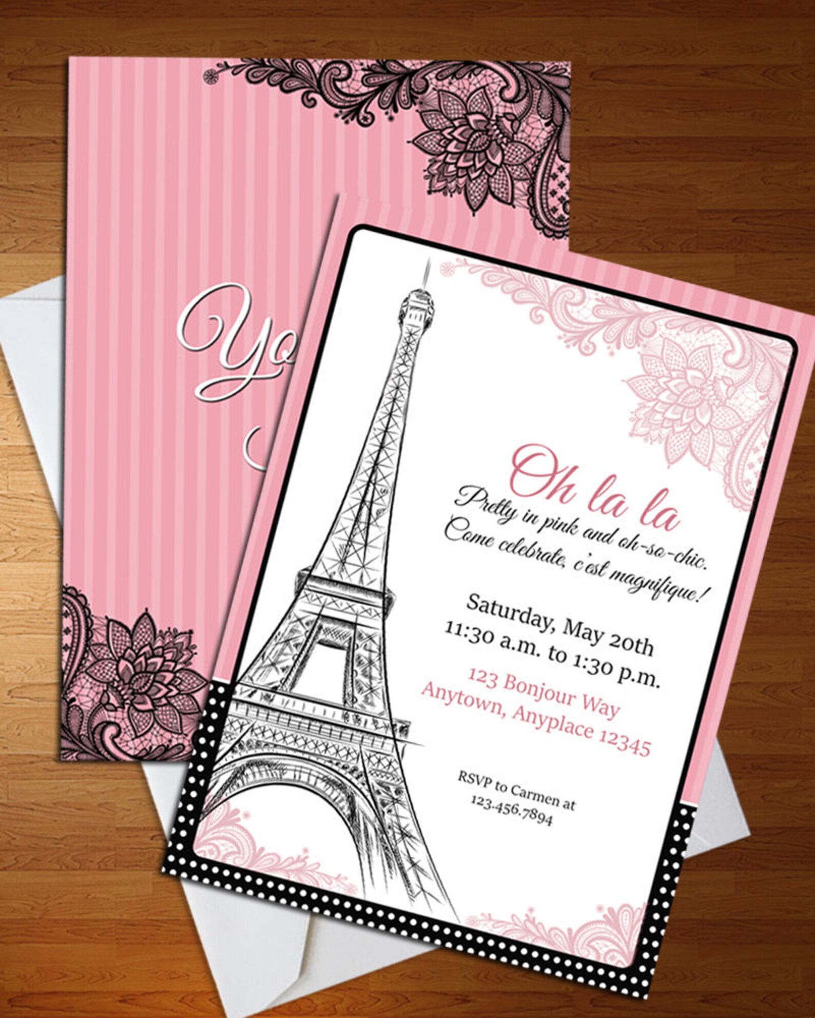 Paris Birthday Invitation – Eiffel Tower Party, Custom Digital Invite ...