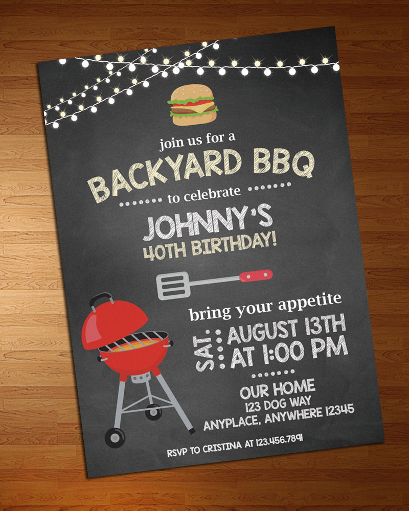 BBQ Birthday - Cookout Invitation - BBQ Invitation - 40th Birthday ...