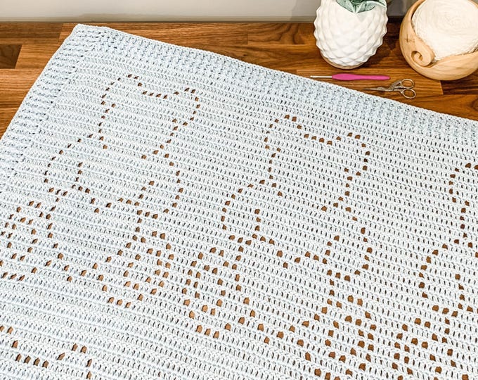 Vintage Filet Crochet Pattern Baby Bear Blocks and Bows Blanket Afghan ...