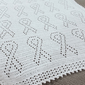 Filet Crochet Blanket Pattern | Cancer Awareness Ribbon Blanket ...