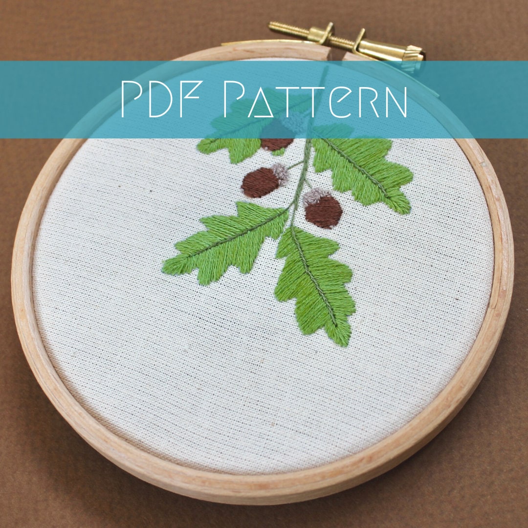 Acorn and Oak Leaf Embroidery Pattern, Needlework for Beginners, Modern ...