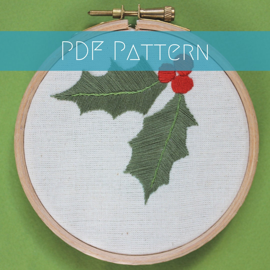 Holly Embroidery Pattern, Needlework for Beginners, Modern Craft Design ...